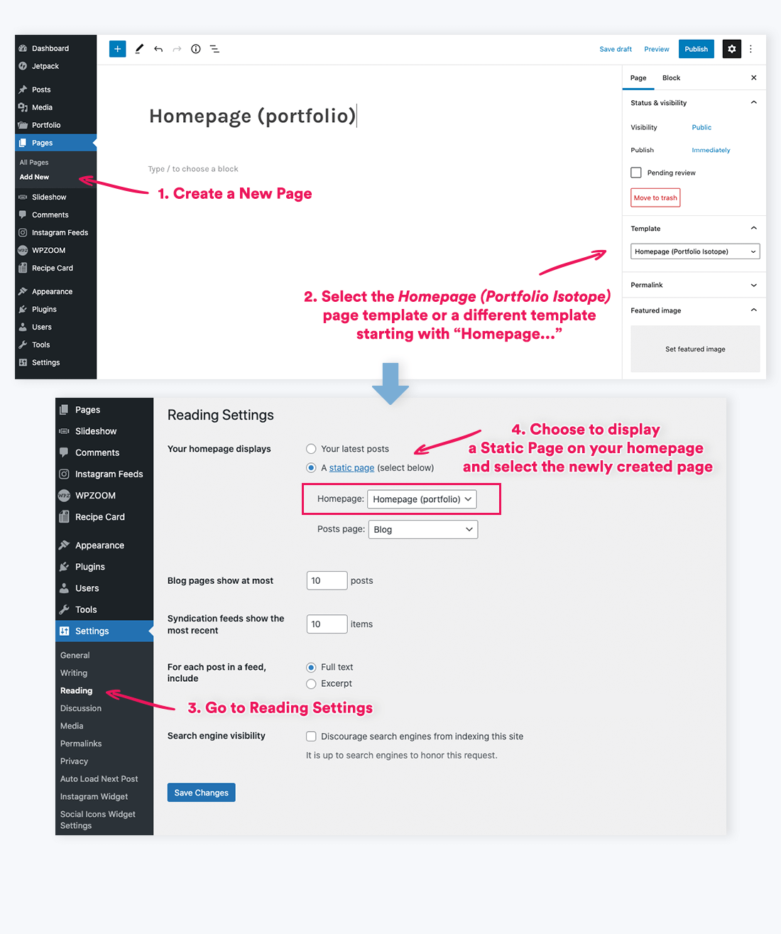 Reel - Setting up the Homepage (Portfolio) - Documentation - WPZOOM